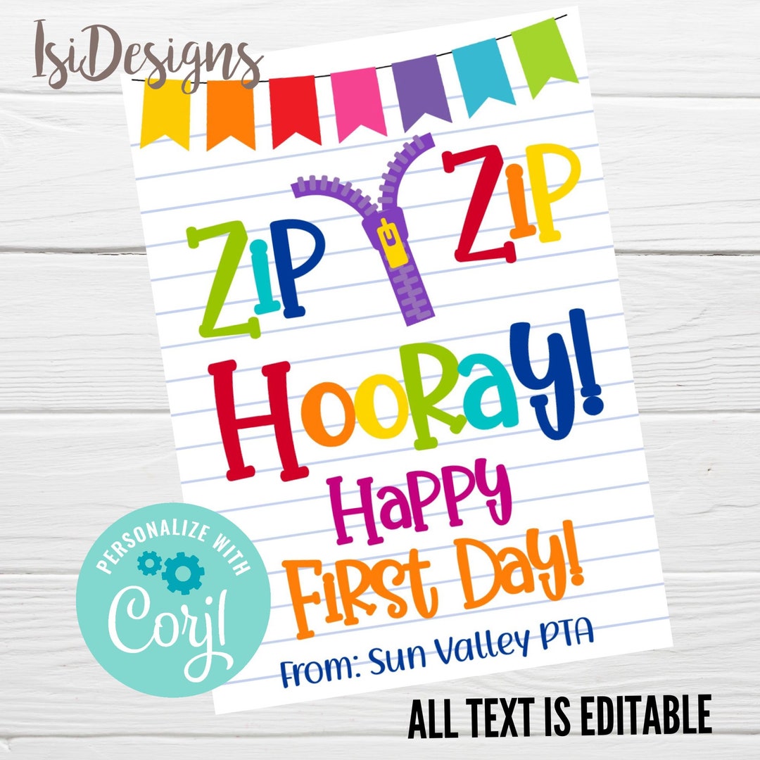 Zip Bracelet Gift Tag Zip Zip Hooray Happy First Day, Fidget Gift Tags ...