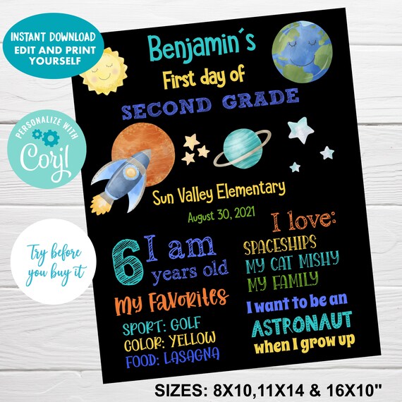 First day of School Sign, Editable Template Back to School Board, 1st ...