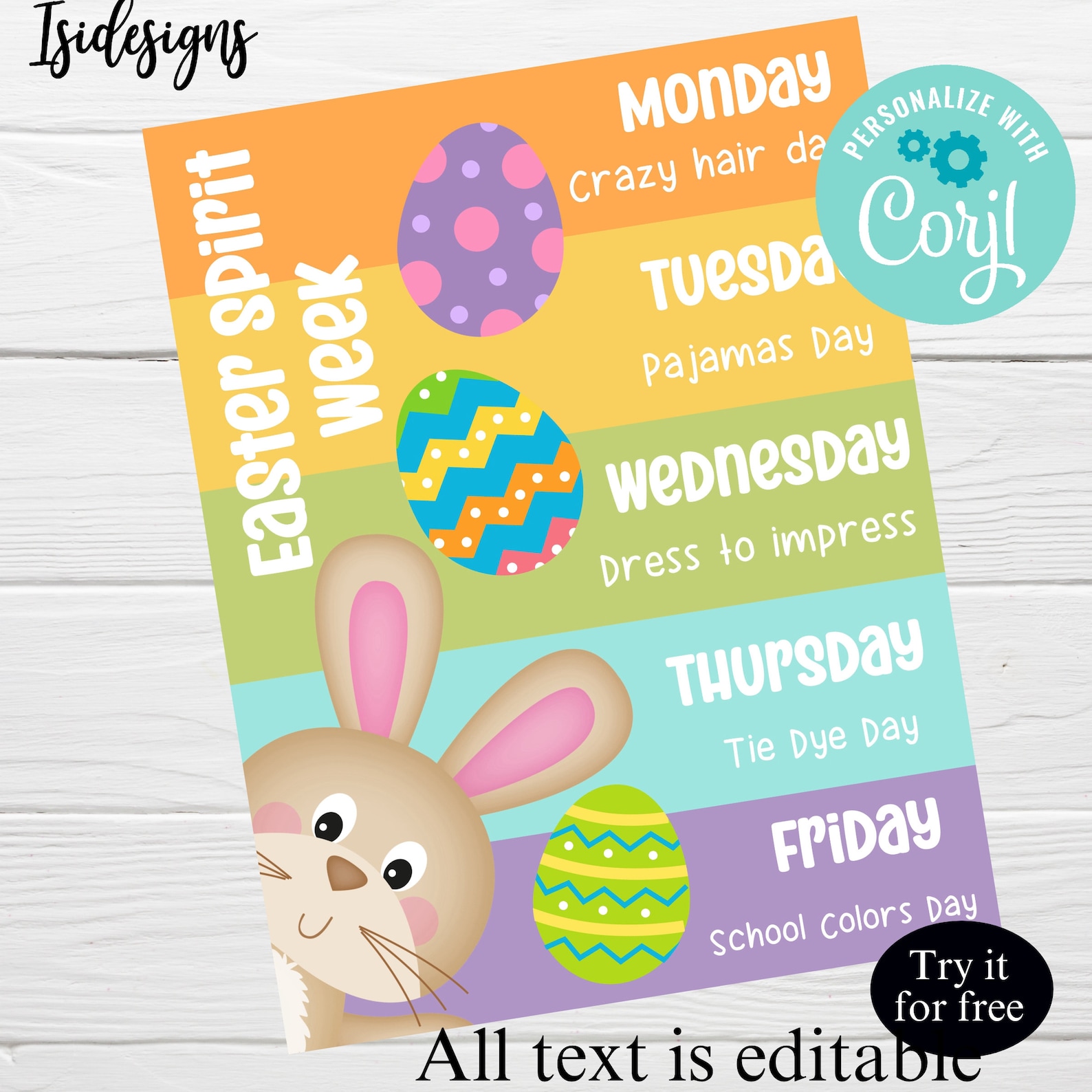 Easter Spirit Week Editable Itinerary Schedule, Easter Daily Weekly ...