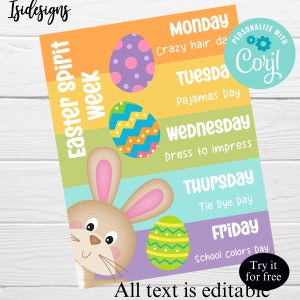 Easter Spirit Week Editable Itinerary Schedule, Easter Daily Weekly ...