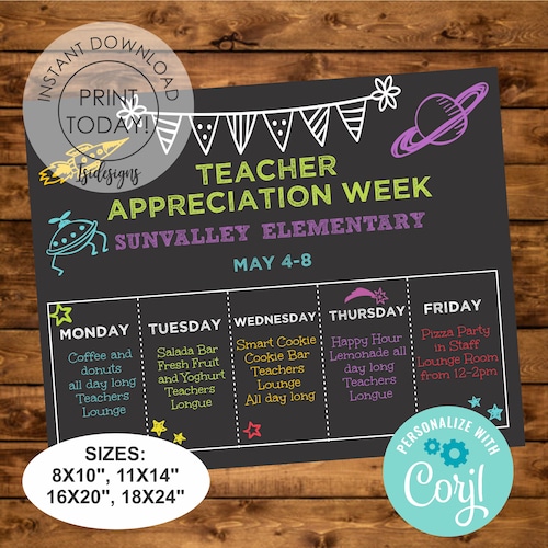 EDITABLE Teacher Appreciation Week Itinerary Poster Digital | Etsy