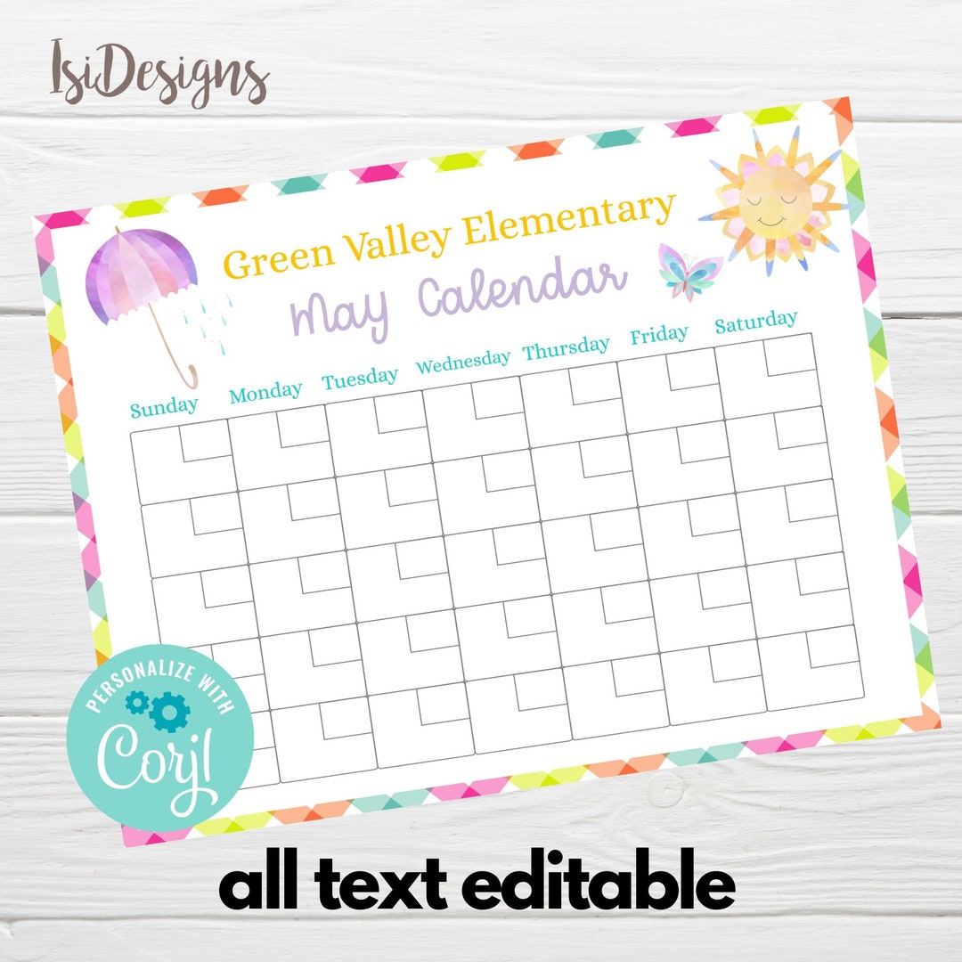 Monthly Calendar Template, Instant Download, May Schedule, PTO PTA ...