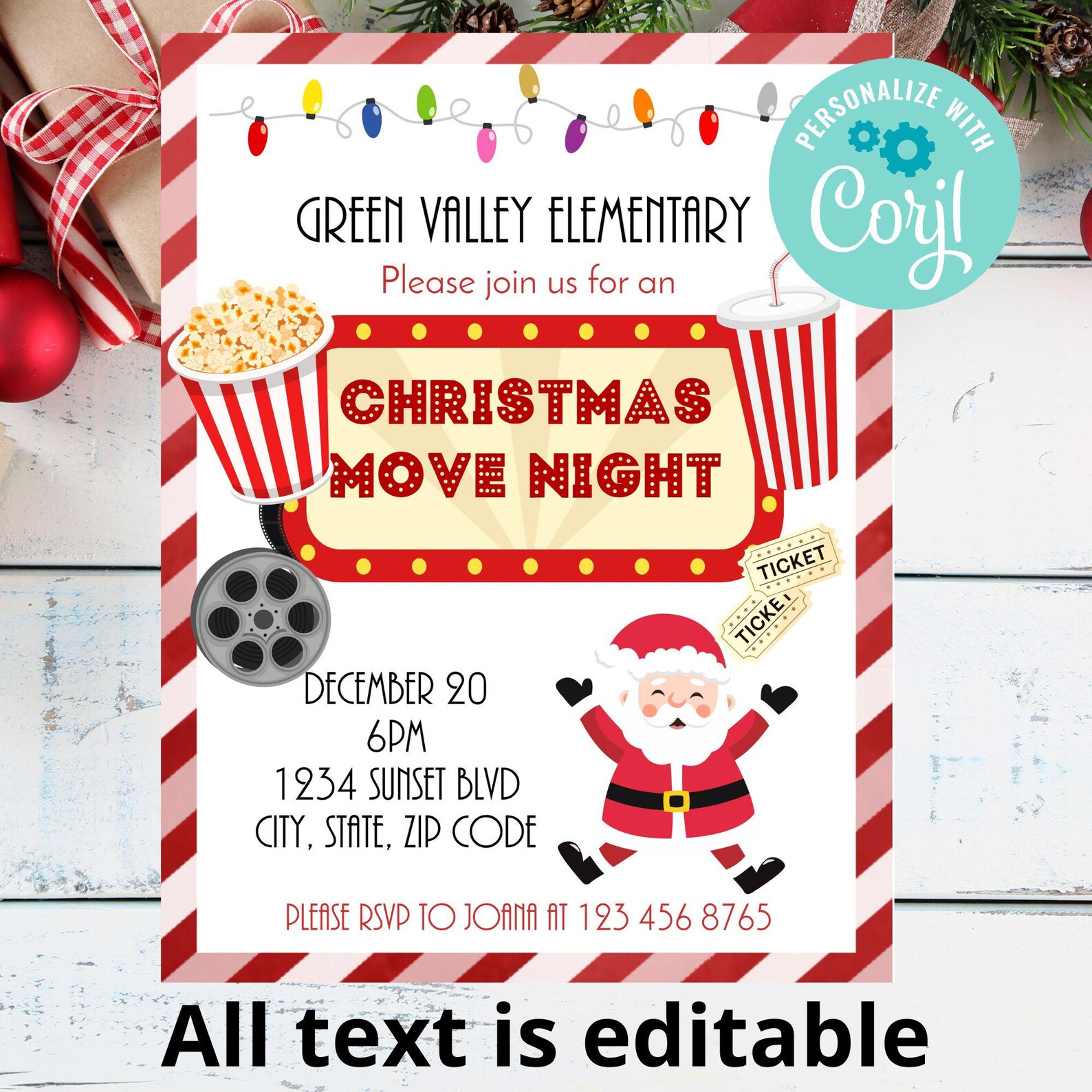 Editable Christmas Movie Night Flyer | Printable PTA/PTO Fundraiser ...