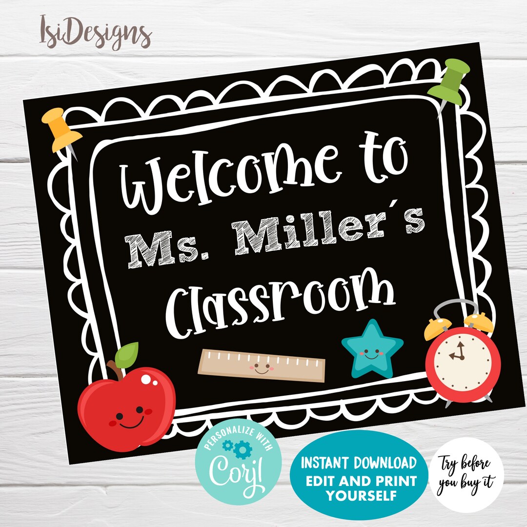 Classroom Sign, Editable Door Sign, Chalkboard Classroom Decoration ...