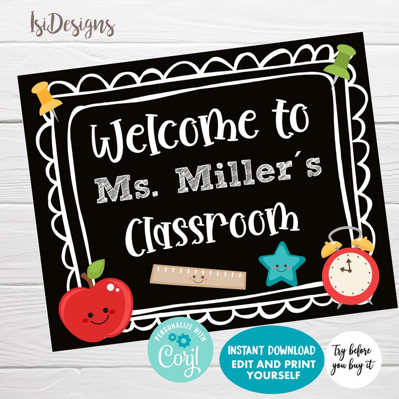 Classroom Sign Editable Door Sign Chalkboard Classroom - Etsy