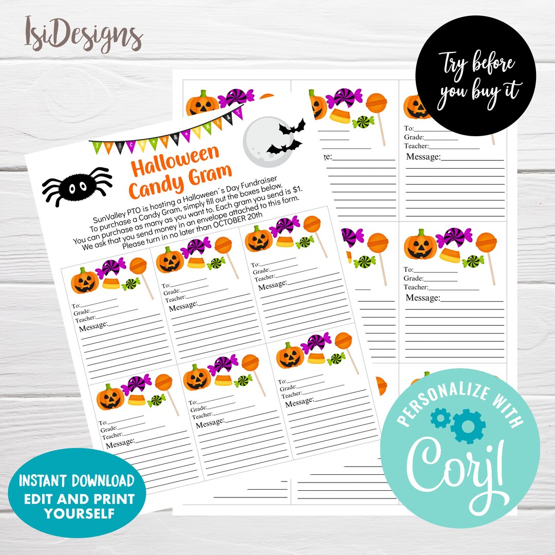 Editable Halloween Candy Gram Flyer, PTO / PTA School Fundraiser ...