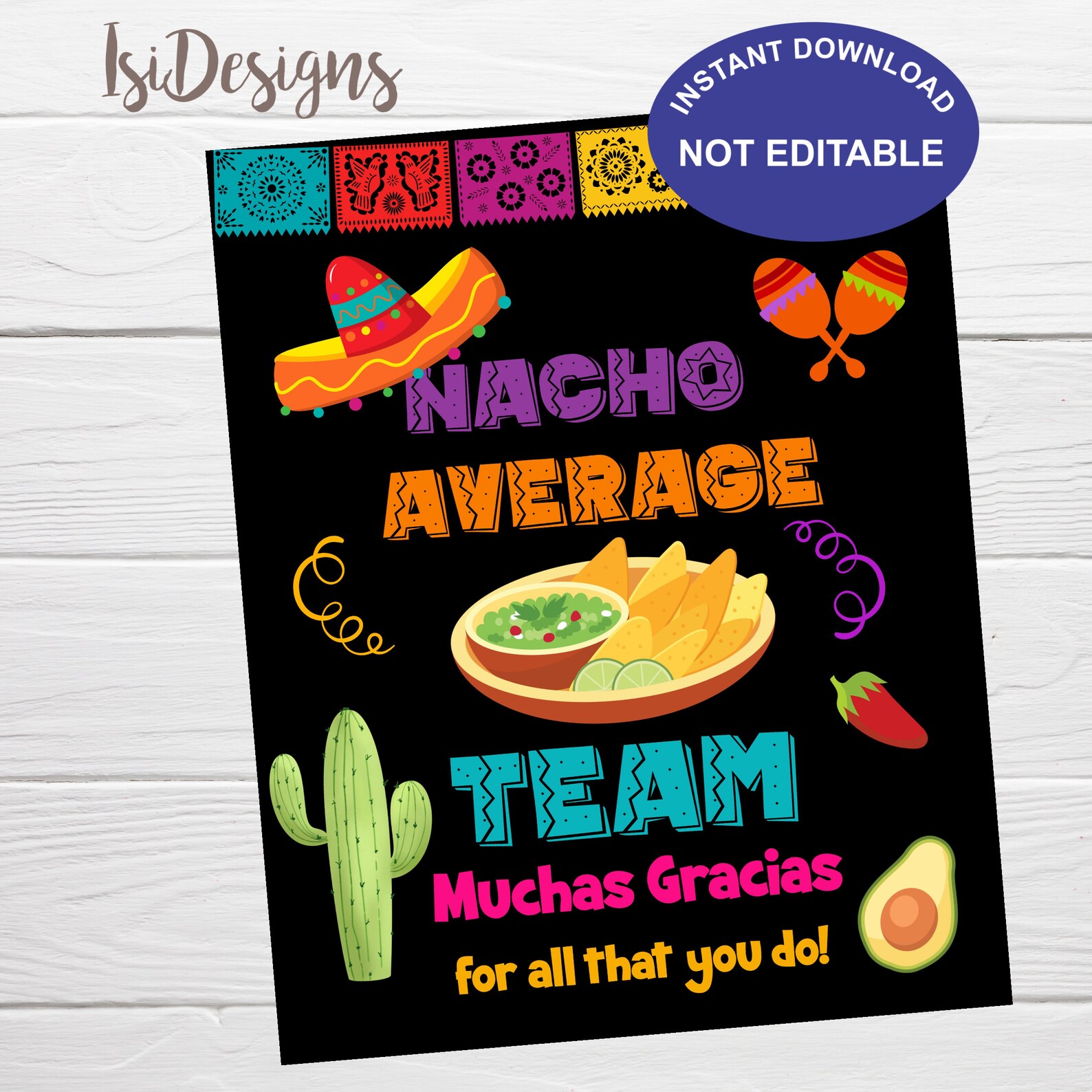 Nacho Average Team Sign Muchas Gracias for All You Do Nacho - Etsy