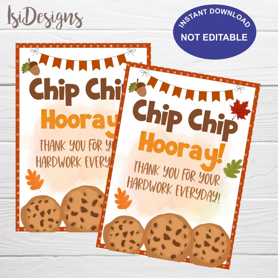 Fall Chip Chip Hooray Printable Gift Tag, Instant Download, Chocolate ...