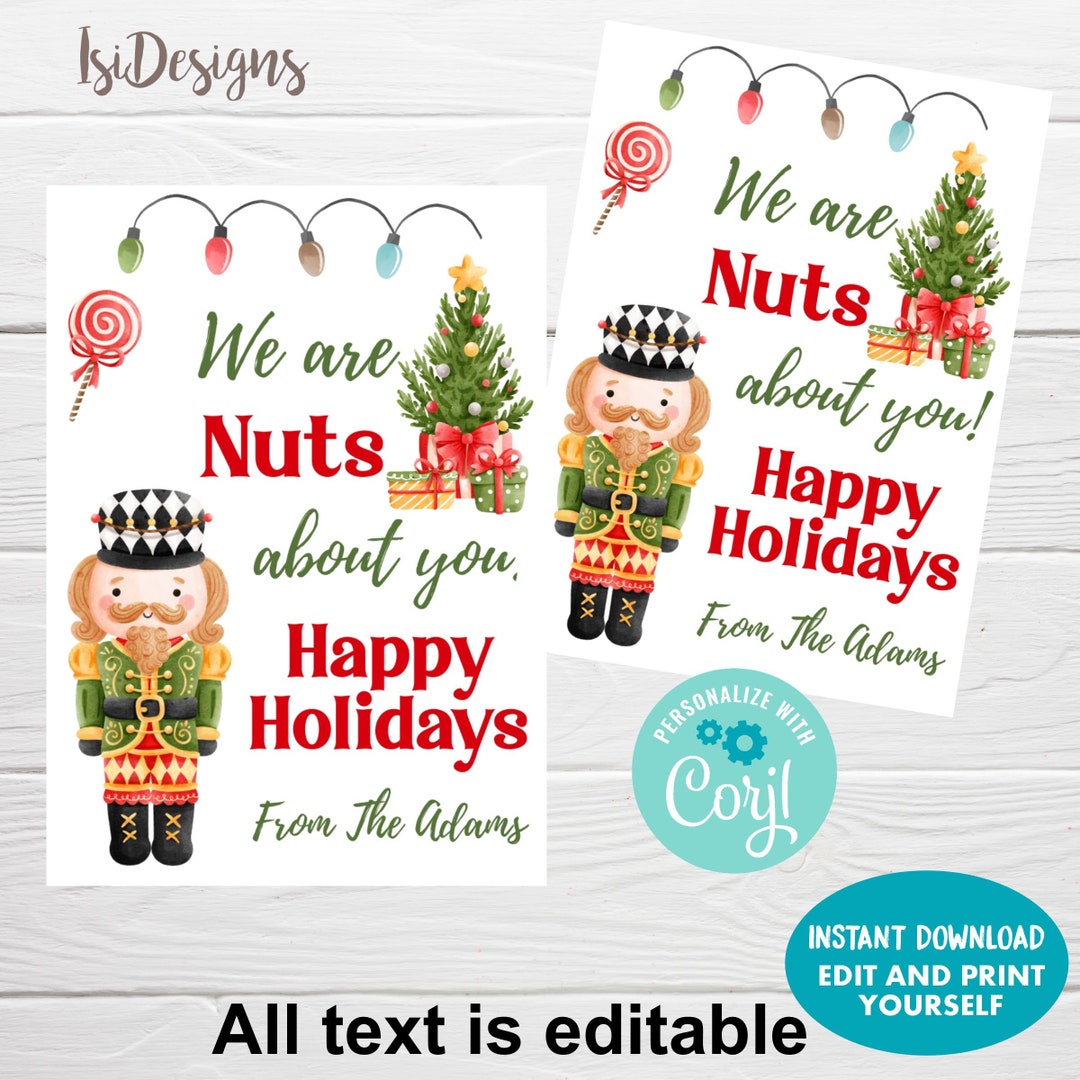 Nutcracker Gift Tags, Editable Holiday Treat Gift Tag, Christmas ...