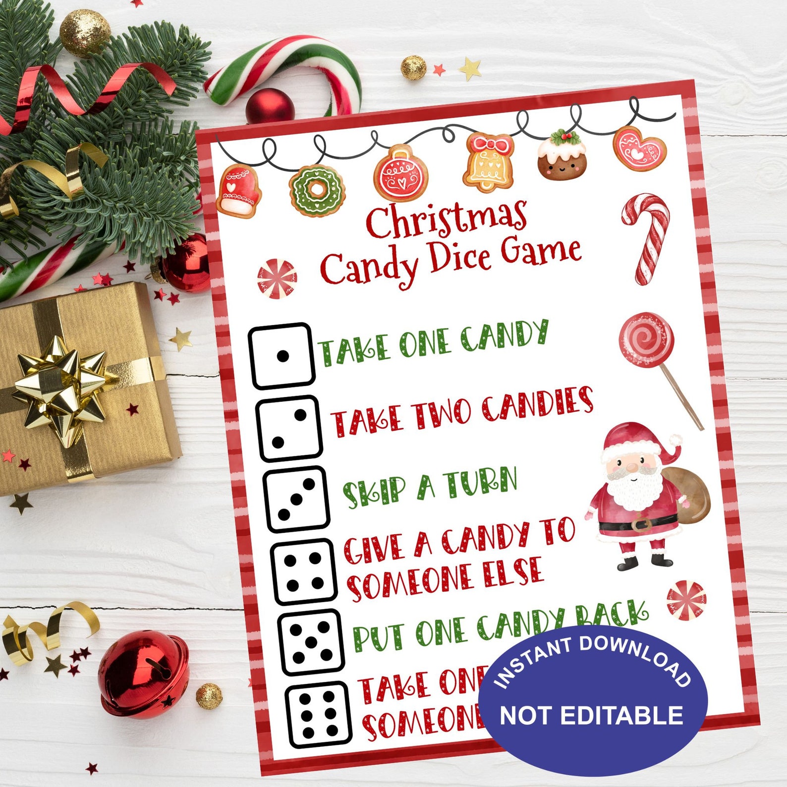 Christmas Candy Dice Game, Printable Game, Instant Download, Christmas ...