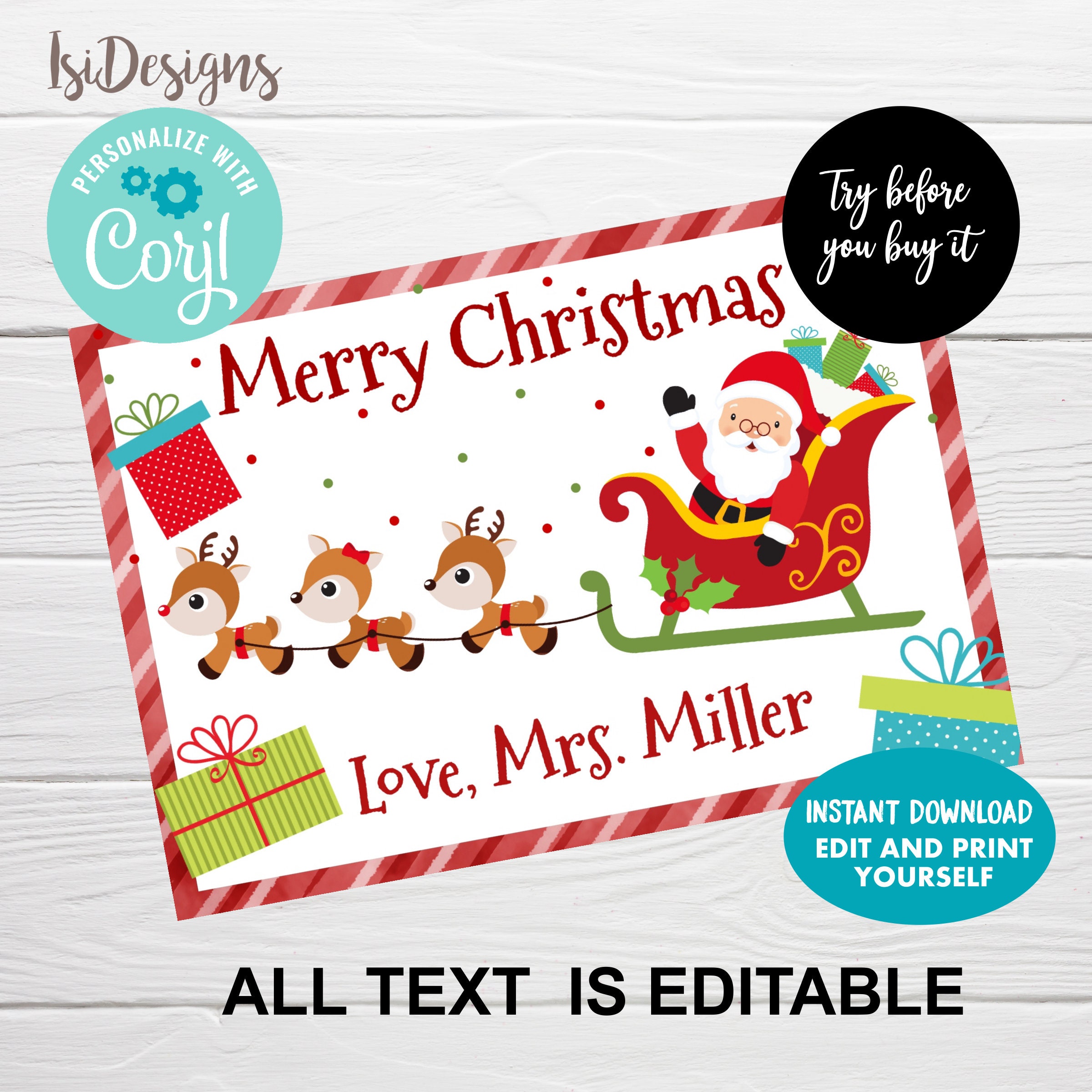 Editable Christmas Postcard for Children, Instant Download, Santa ...