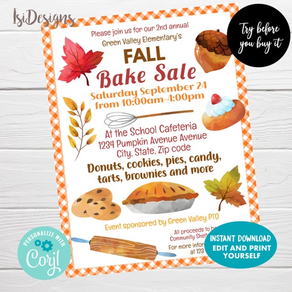 Editable Fall Bake Sale Flyer Fall Festival Autumn Bakery - Etsy UK