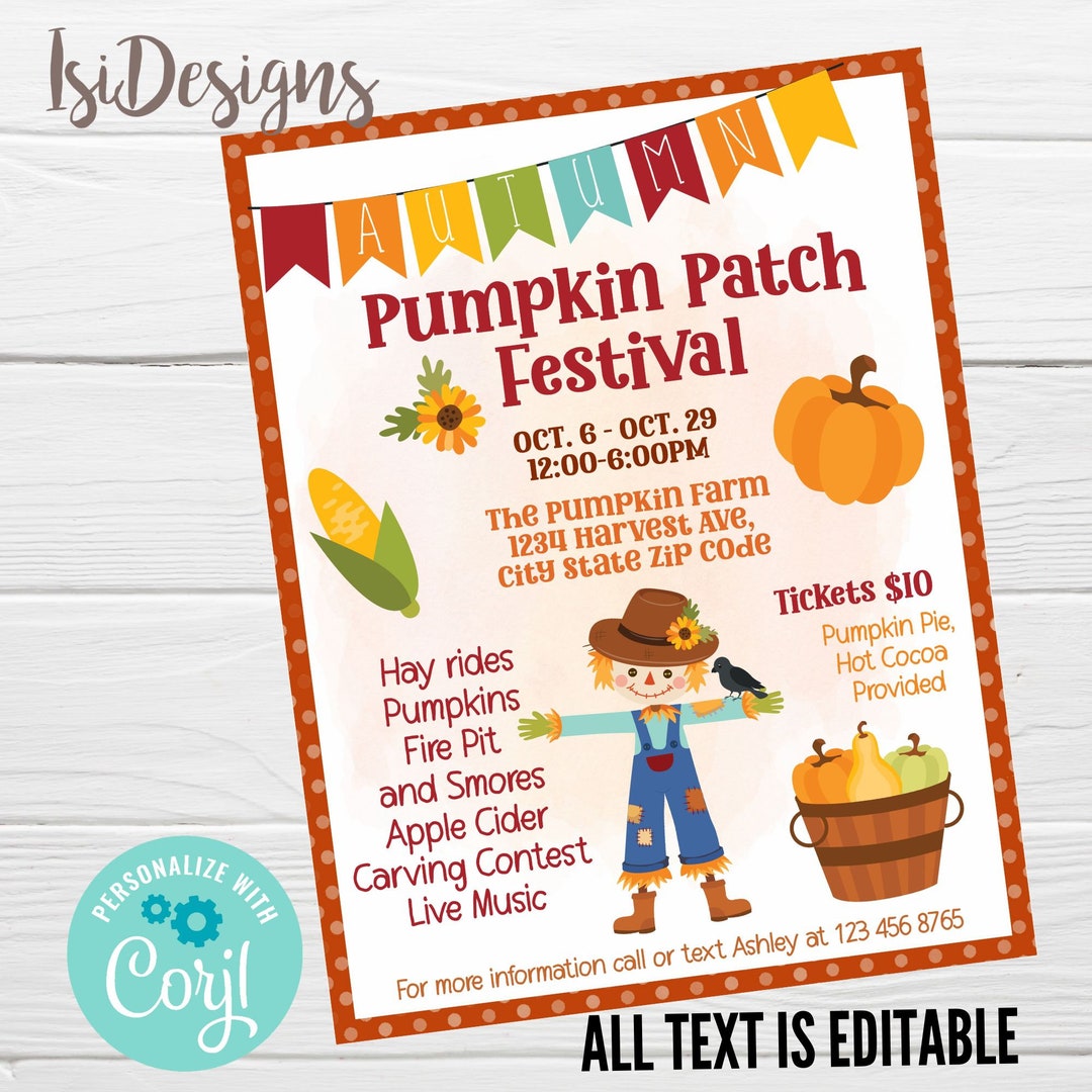 Fall Pumpkin Patch Festival Flyer, Editable Harvest Festival Invitation ...