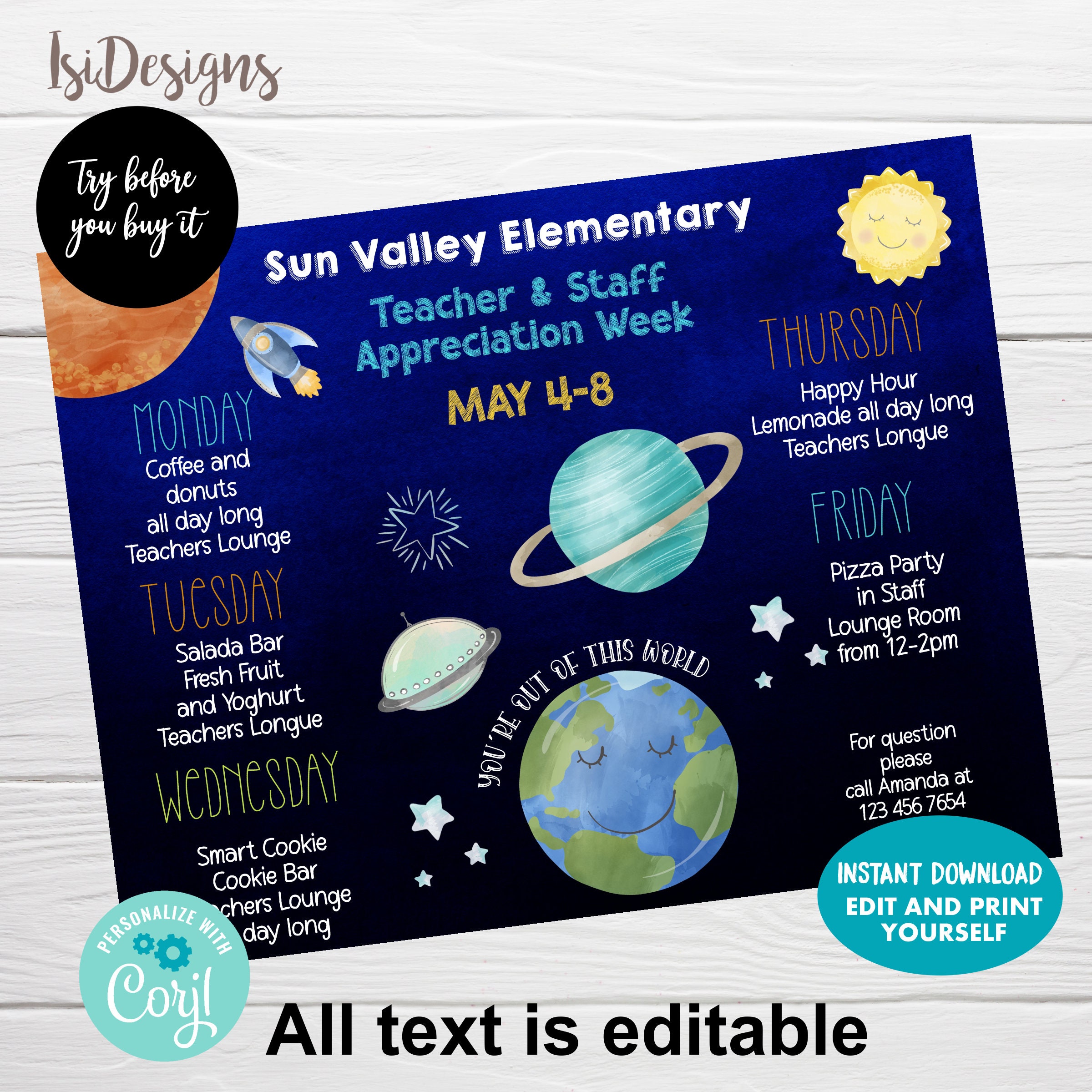 Teacher & Staff Appreciation Week, Editable Itinerary Schedule, School ...