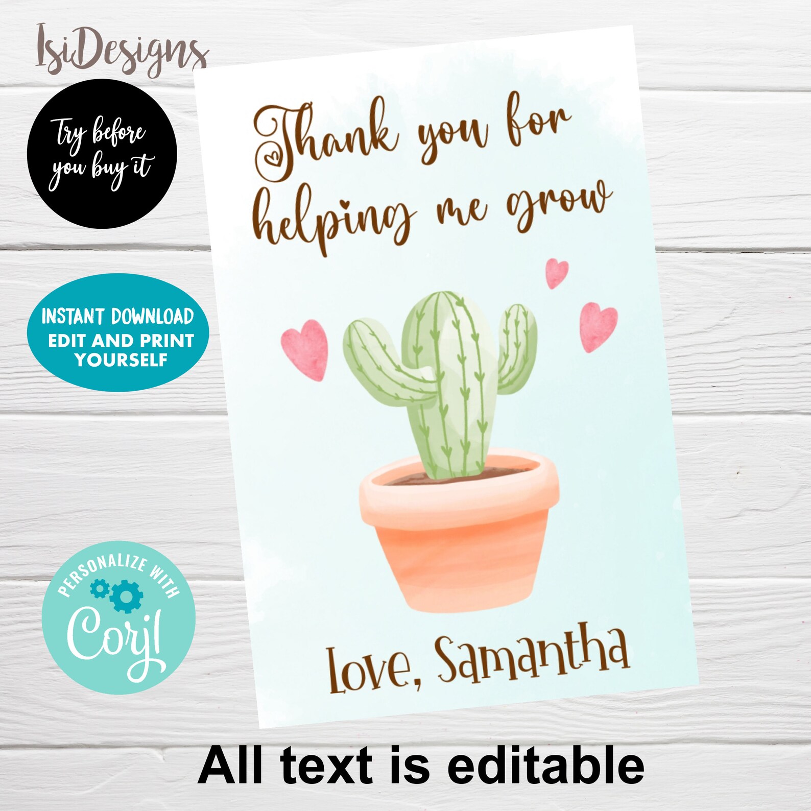 Teacher Appreciation Tag Thank You for Helping Me Grow - Etsy