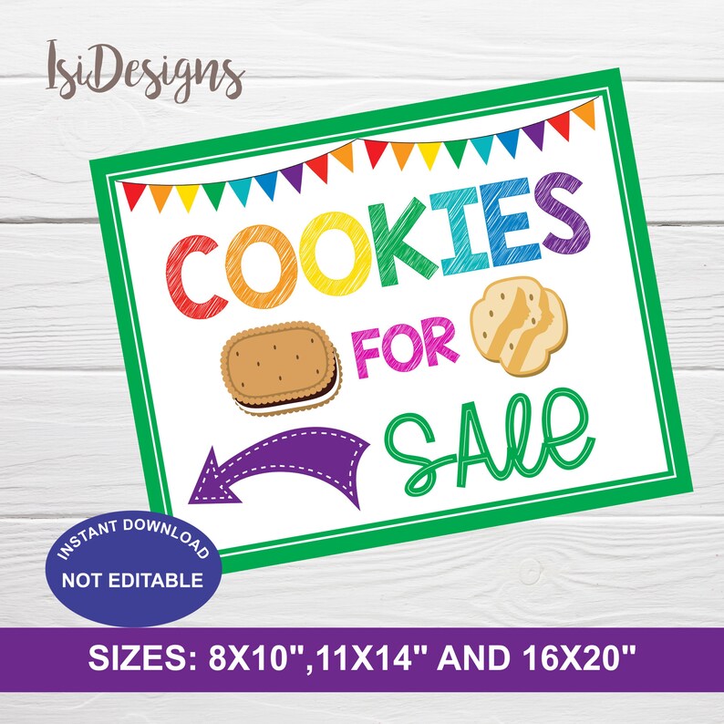 Cookie for Sale Printable Sign Instant Download Girl Scout | Etsy