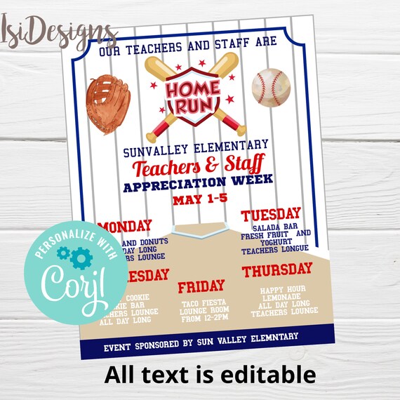 Baseball Teacher Staff Appreciation Editable Flyer, You're a Home Run ...