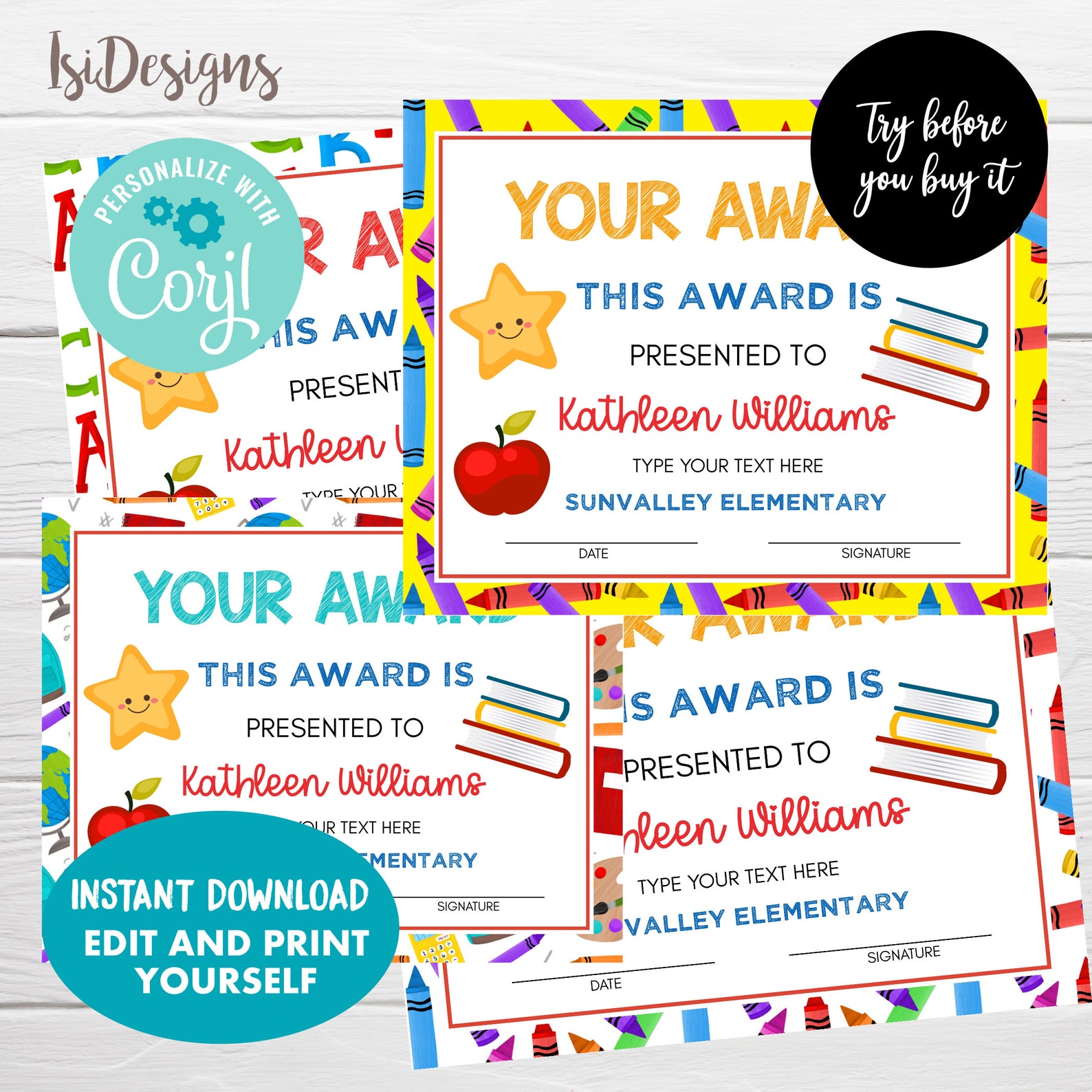 Editable Award Certificate Instant Download Printable - Etsy