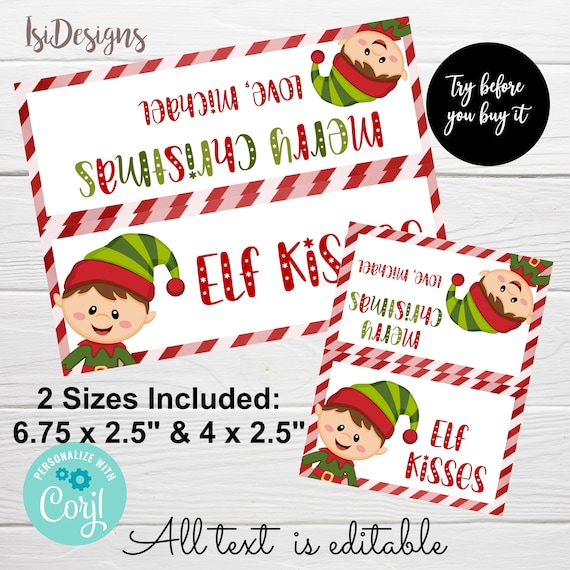 Christmas Treat Bag Toppers, Editable Elf Kisses Holiday Tags, INSTANT ...