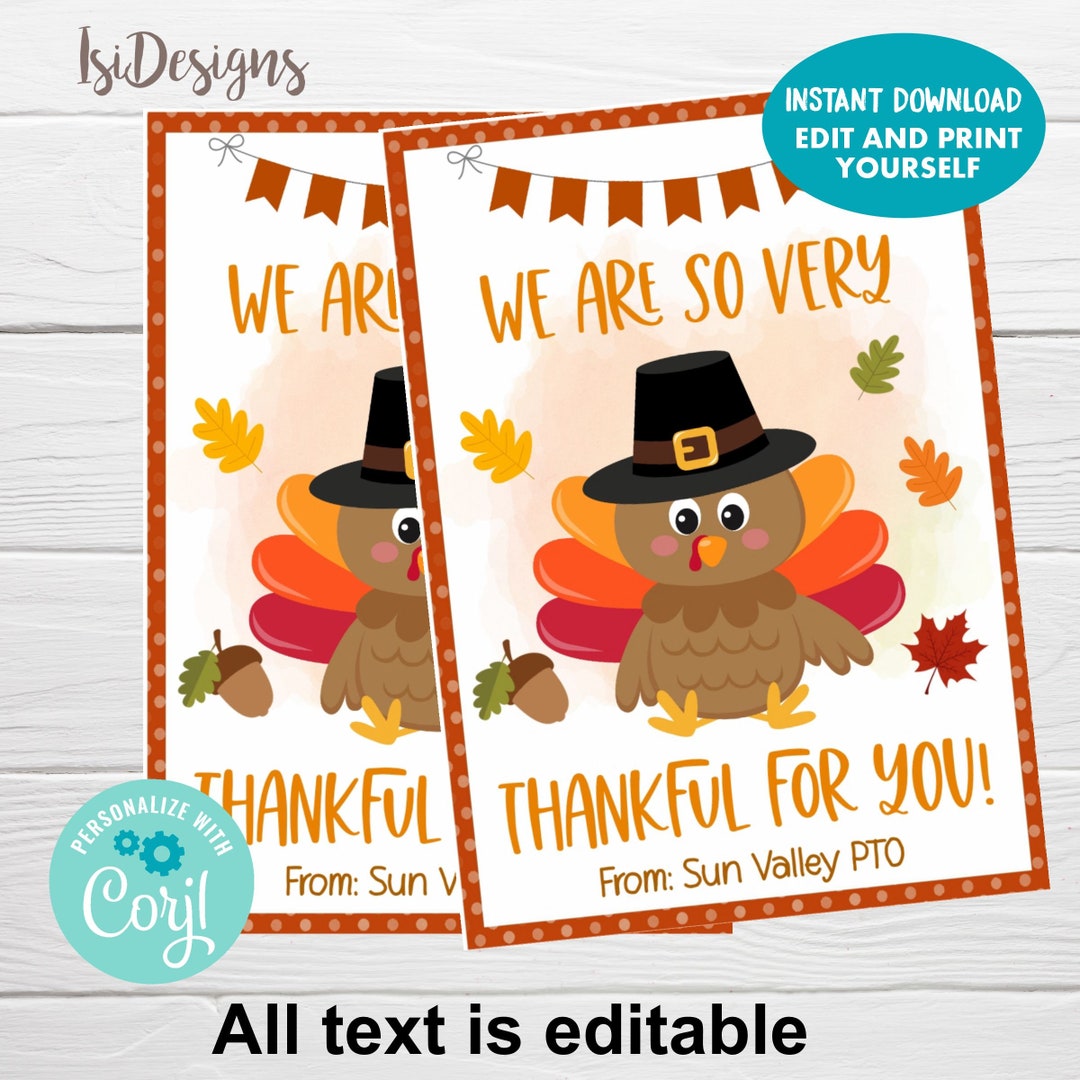 Editable Thanksgiving Gift Tags so Very Thankful for You Tag, Coworker ...