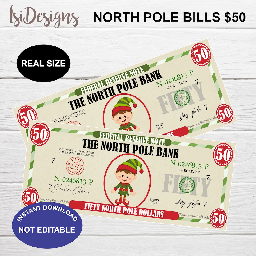 Printable North Pole Money, Instant Download, Holiday Elf Bucks, Santa ...