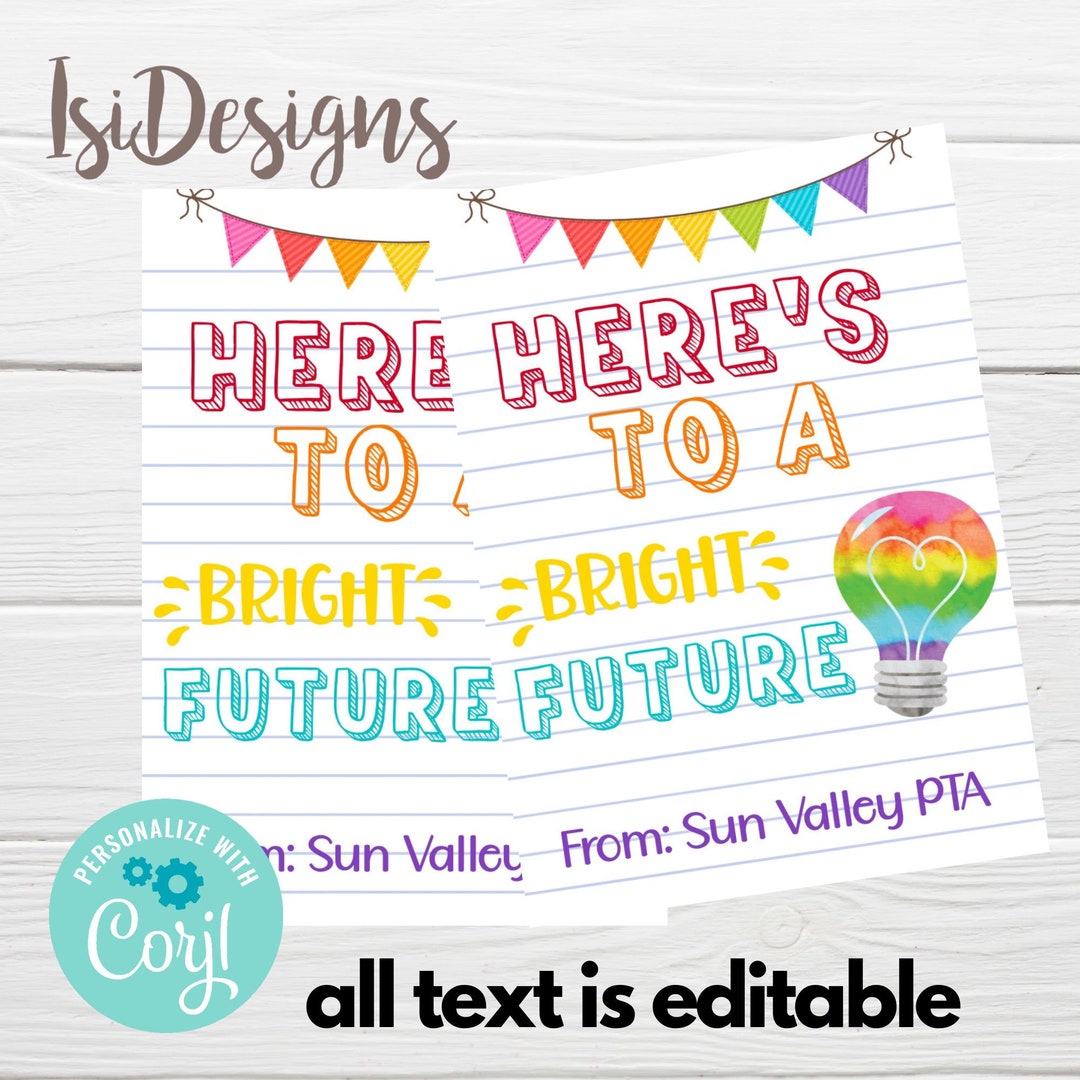 Here's to a Bright Future Gift Tag, Light Bulb Editable Graduation ...