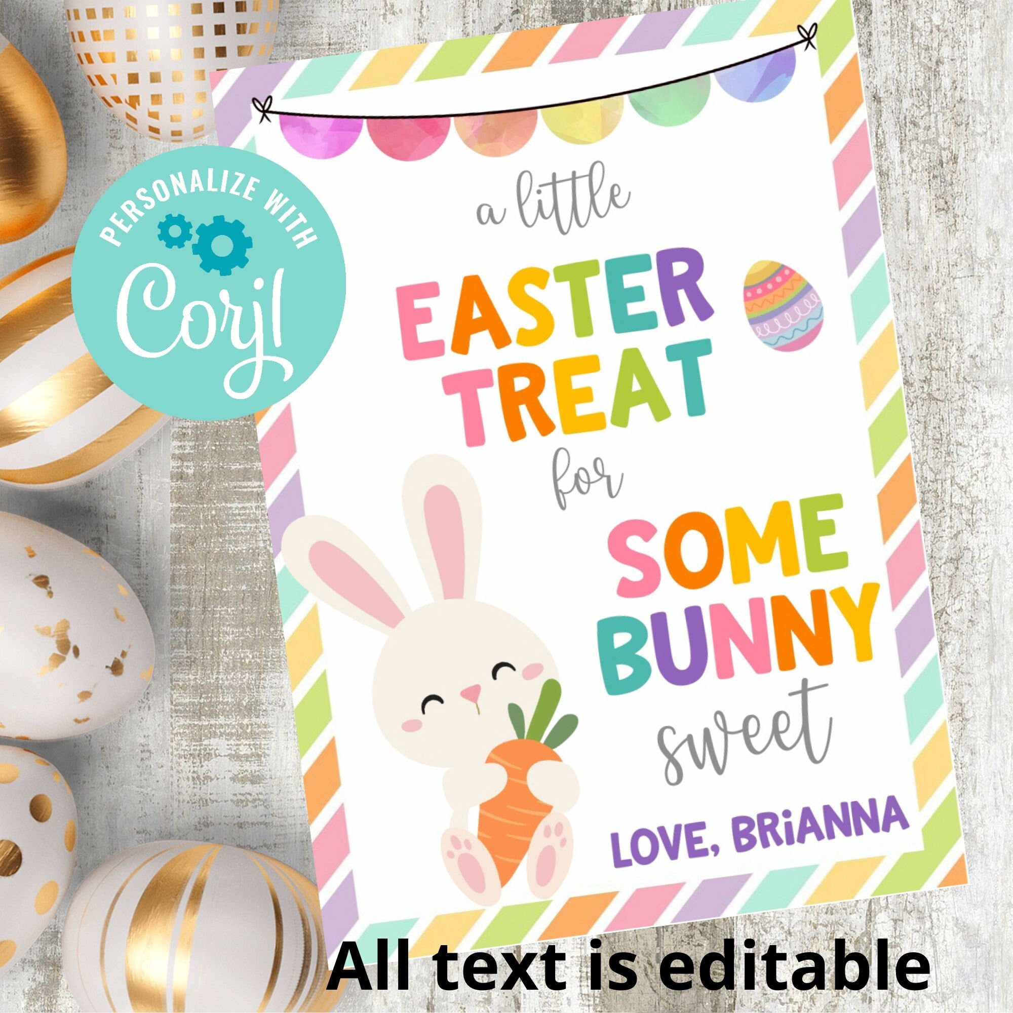 Editable Easter Bunny Gift Tag Printable Bunny Treat Tag for Easter ...