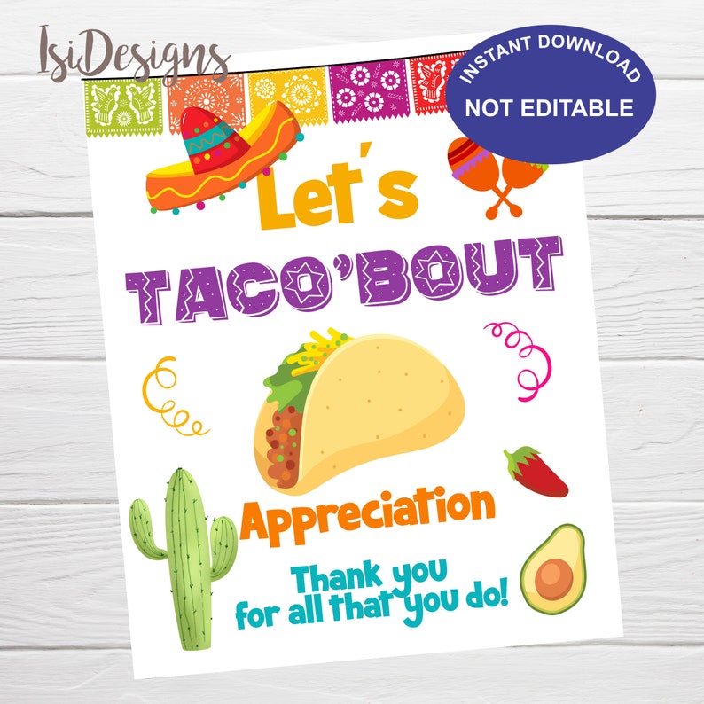 Taco Appreciation Sign Teacher and Staff Appreciation Week - Etsy
