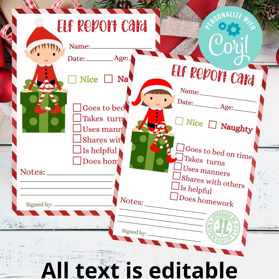 Editable Elf Report Card Printable North Pole Behavior Report Fun ...