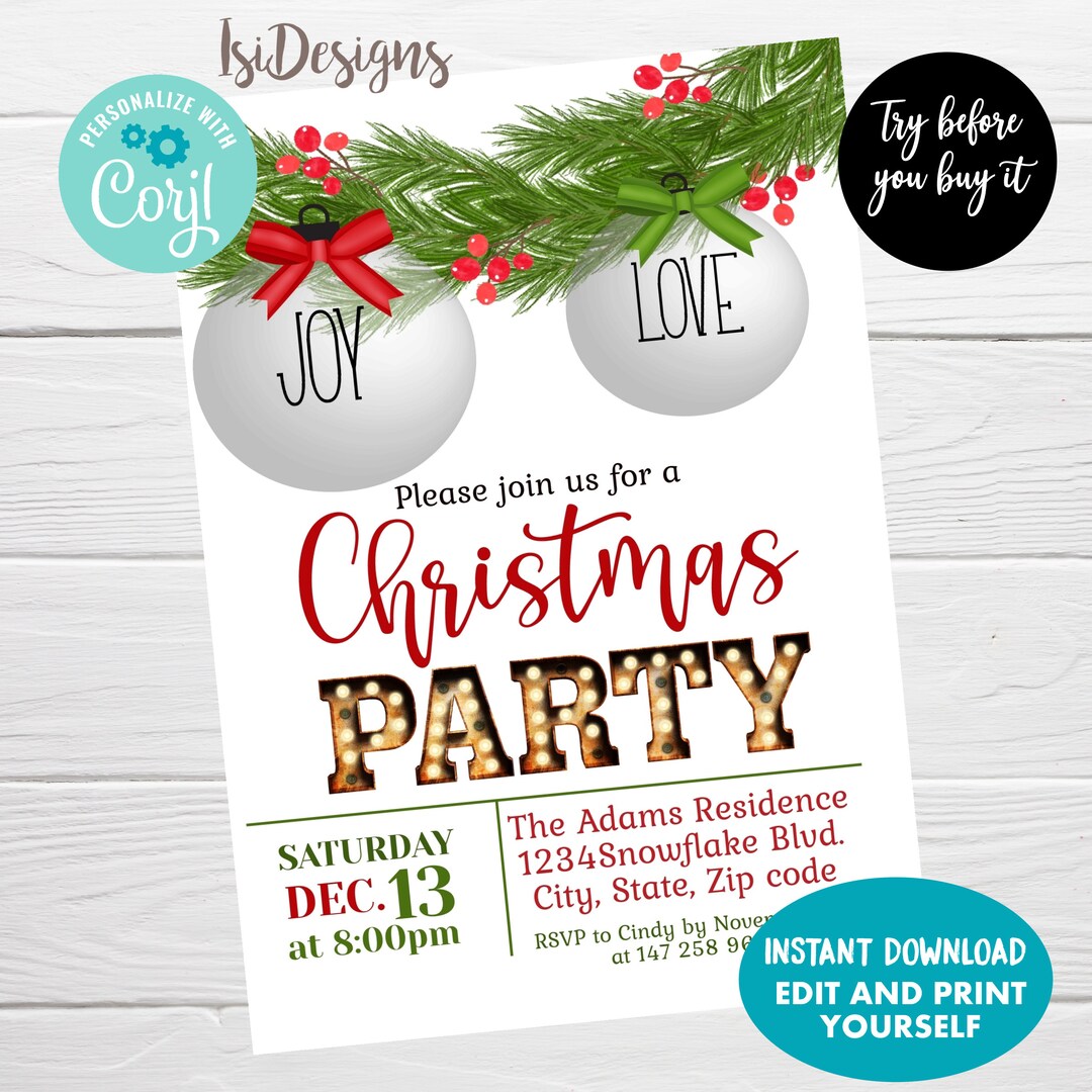 Editable Christmas Party Invitation, Instant Download, Printable ...