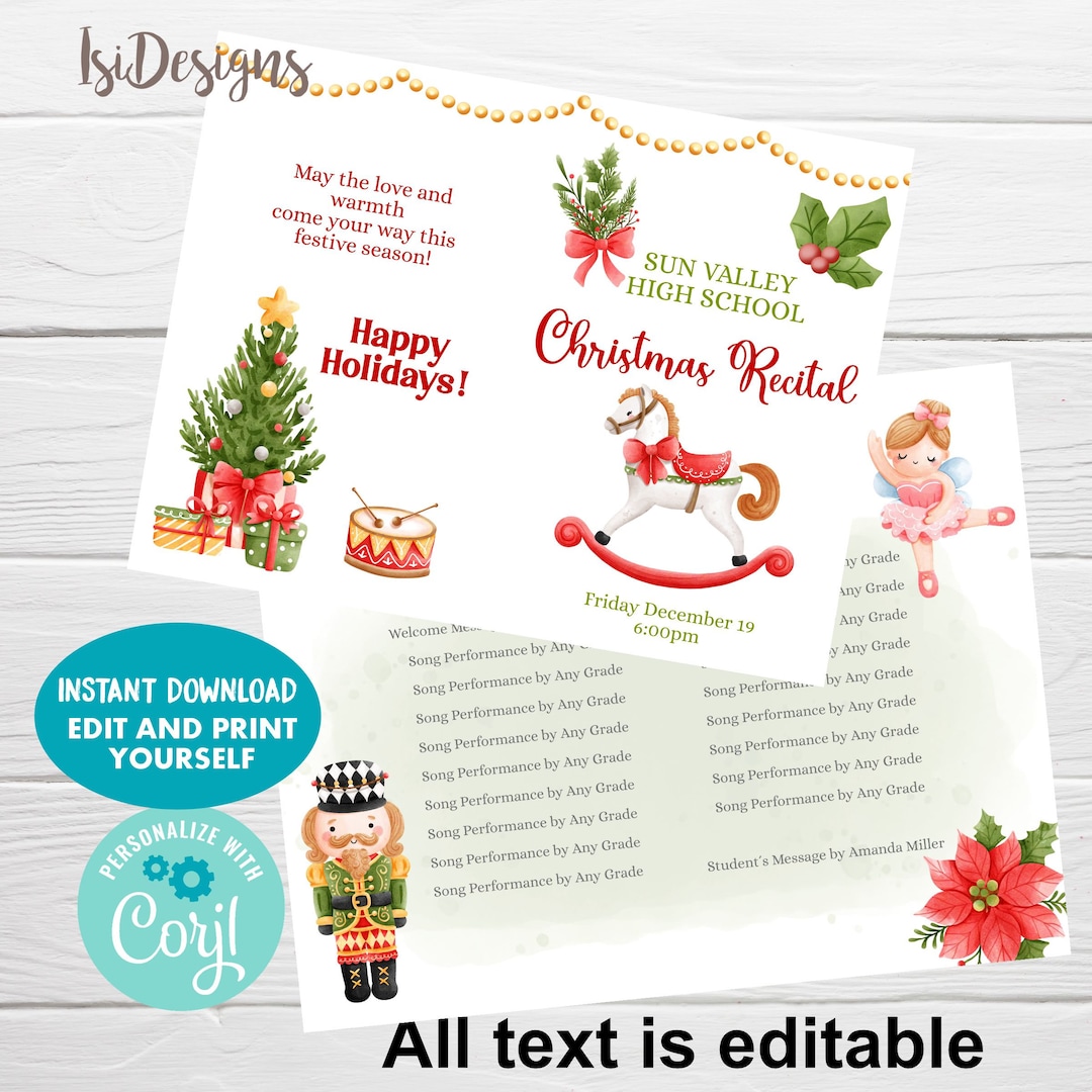 Holiday Recital Program, Christmas Ballet Performance Foldable Program ...