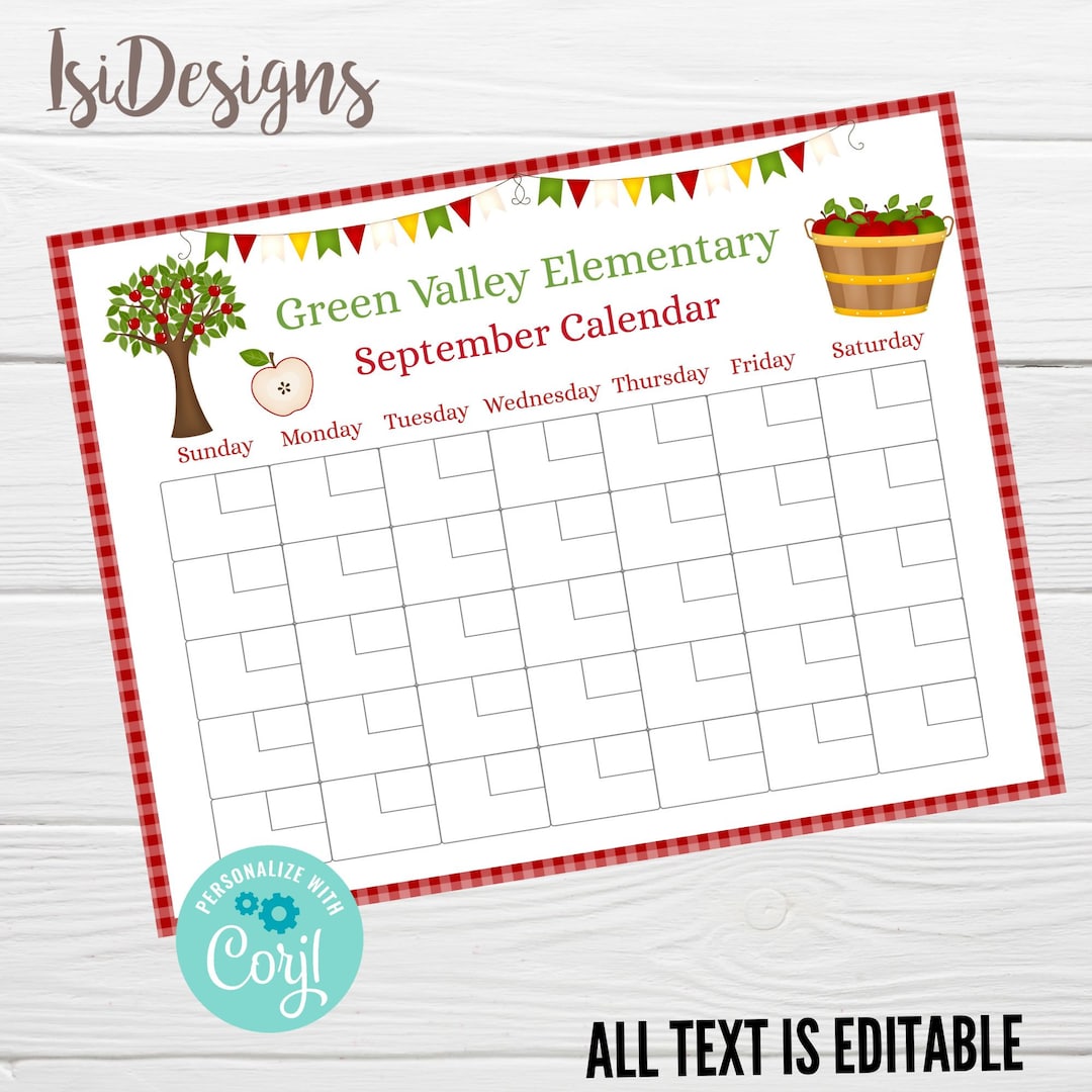 September Calendar, Instant Download, Editable September Schedule, PTO ...