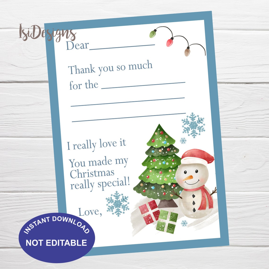 Christmas Thank You Cards for kids Instant Download | Etsy