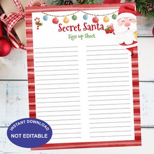 Secret Santa Sign up Sheet, Printable Christmas Gift Exchange Sign up ...