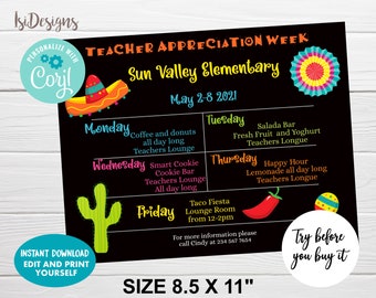 EDITABLE Teacher Appreciation Week Itinerary Poster Digital - Etsy