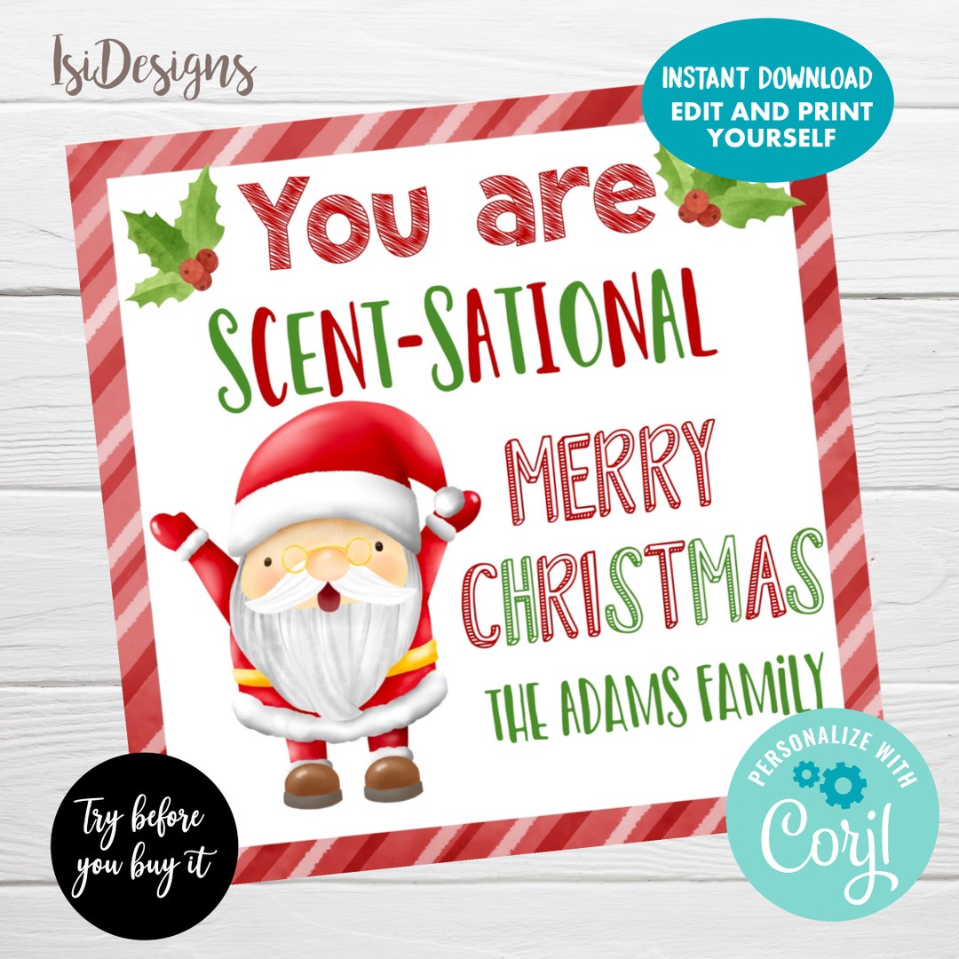 Christmas Candle Editable Tag, Secret Santa, Printable Teacher Gift ...