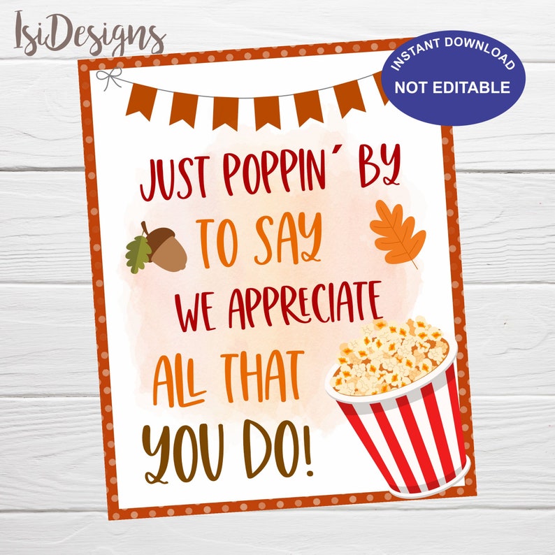 Popcorn Appreciation Sign Fall Appreciation Staff Employee - Etsy