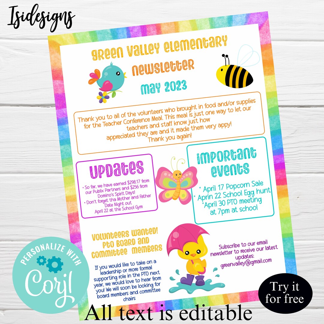 April Newsletter Editable Flyer Template, School Newsletter, Classroom ...