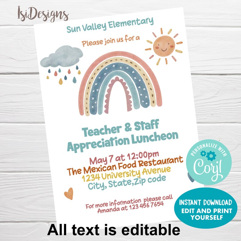 Boho Rainbow Teacher Appreciation Week Editable Bundle - Etsy