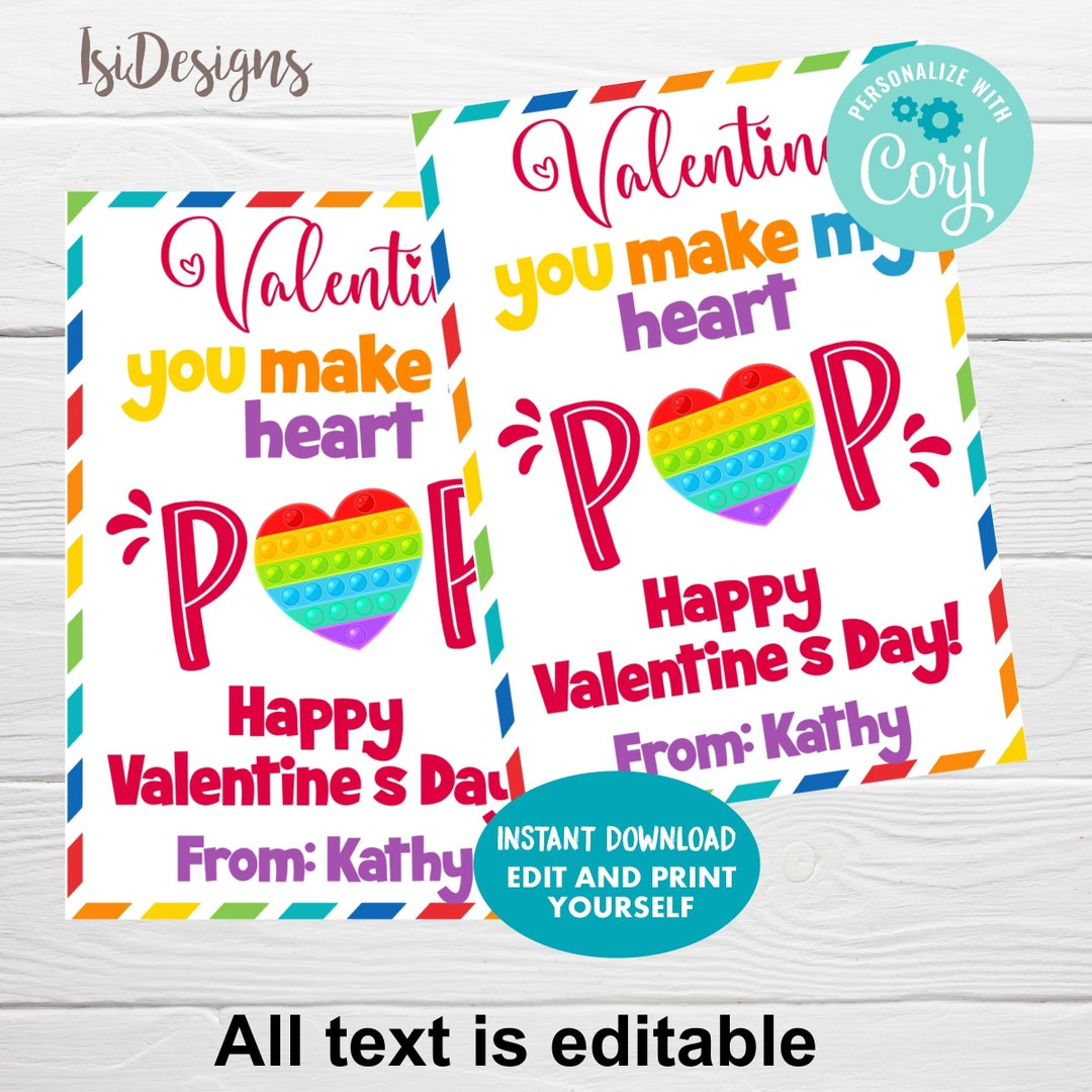 Valentine's Pop It Gift Tags, You Make My Heart Pop Editable Tag ...
