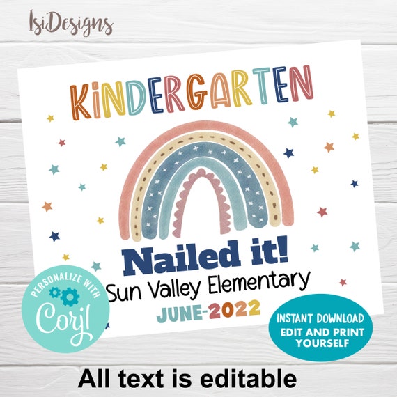 Kindergarten Graduation Photo Prop, Boho Rainbow Last Day End of School ...