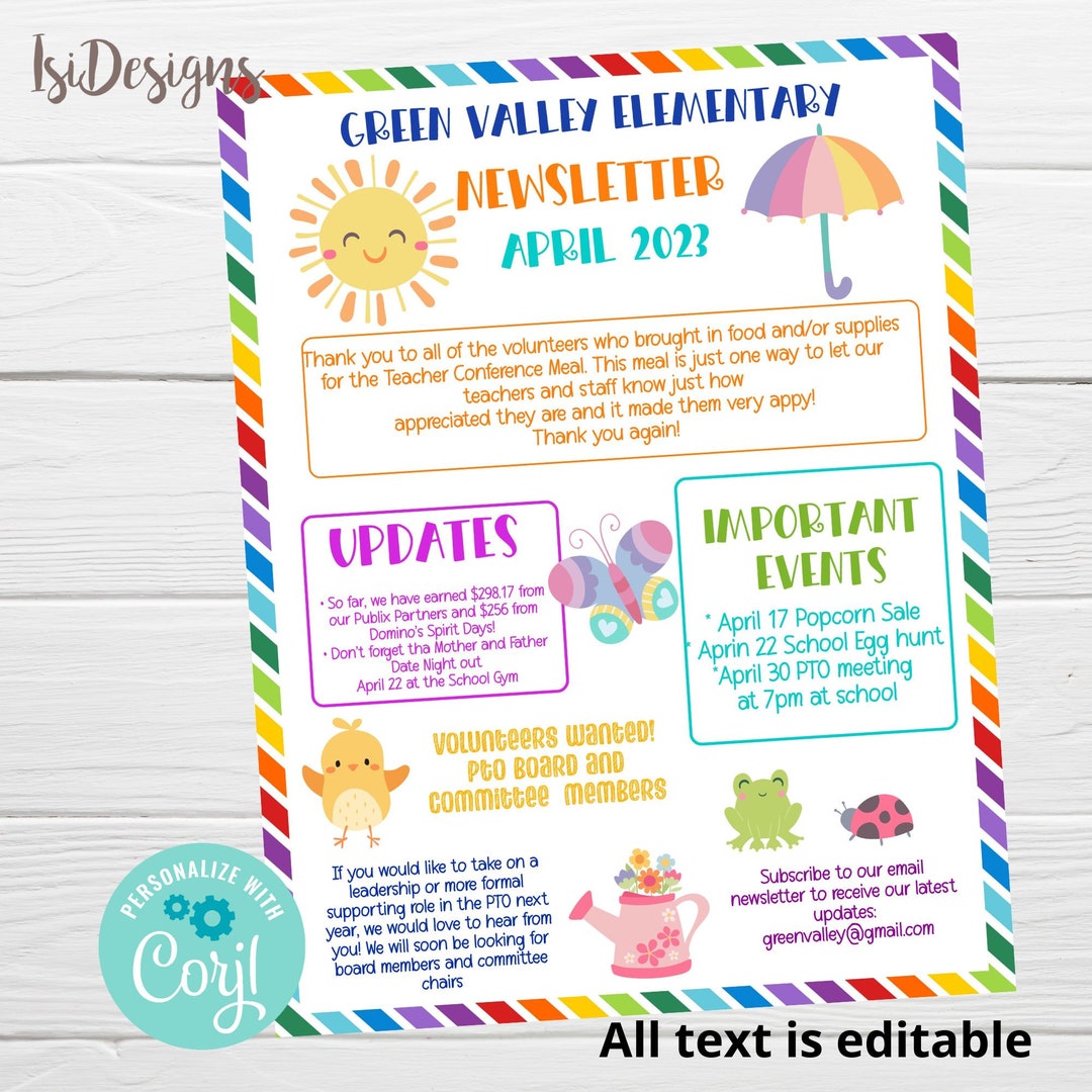 Editable School Newsletter, Spring Newsletter Template, Daycare ...