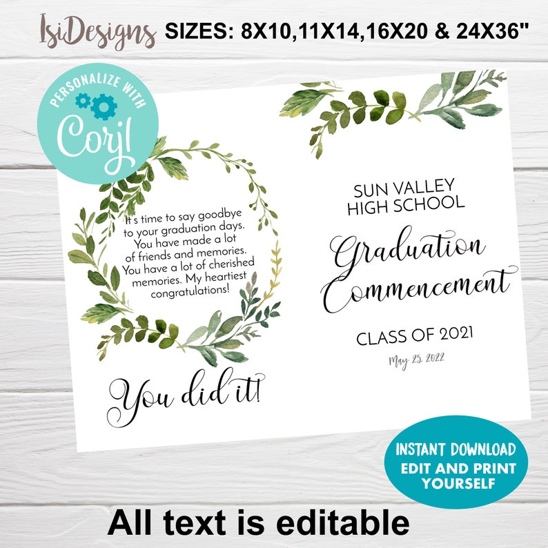 Commencement College Graduation Greenery Graduation Program - Etsy