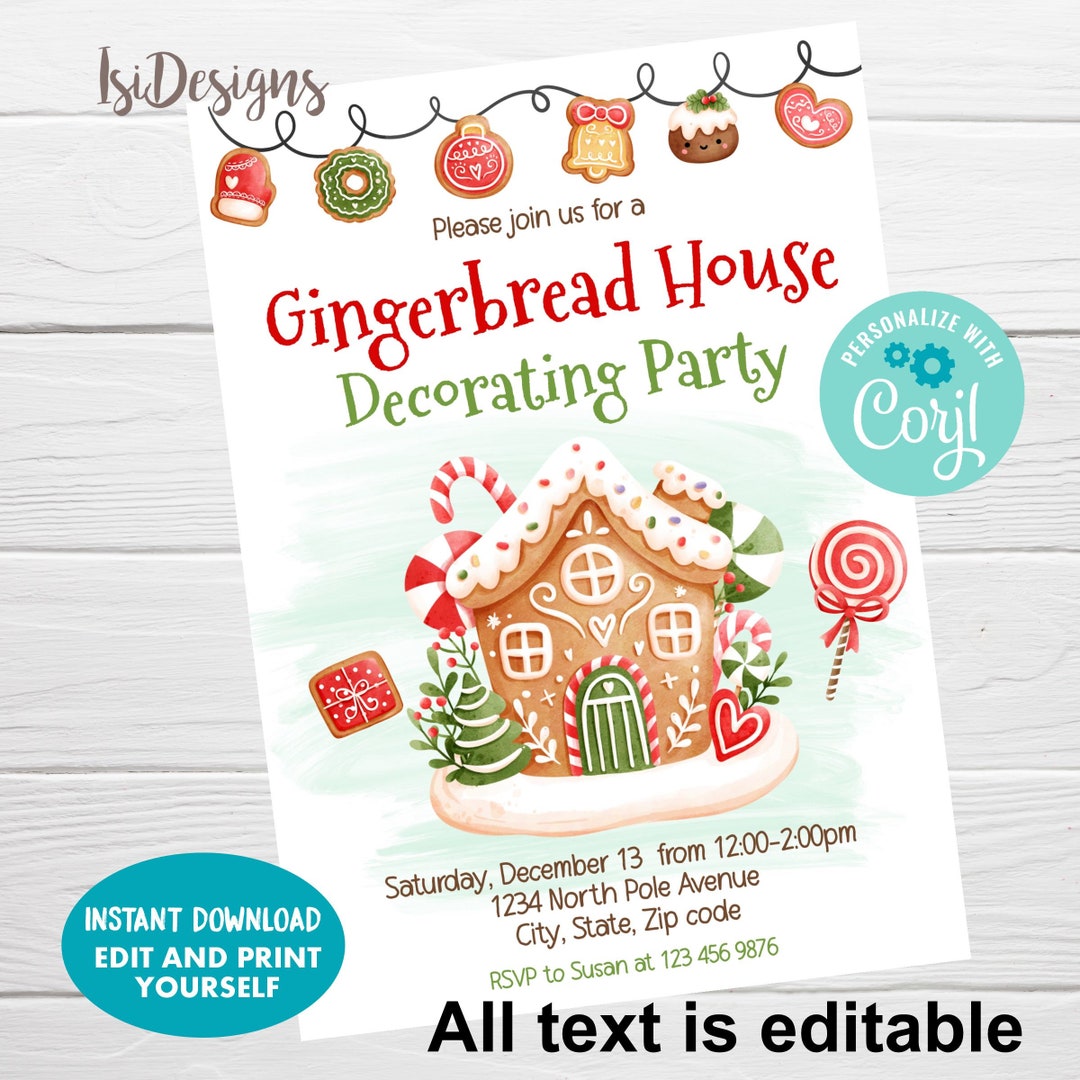 Gingerbread House Decorating Party Editable Invitation, Instant ...