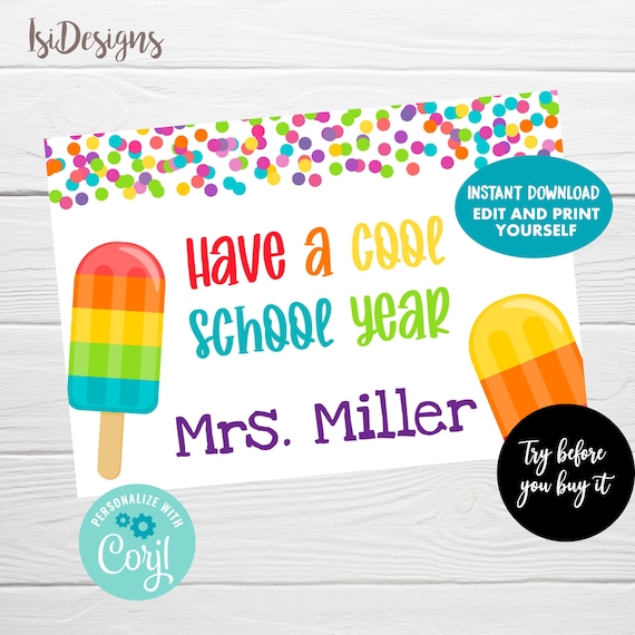 Editable Teacher Postcard to Students, Popsicles Have a cool school ...