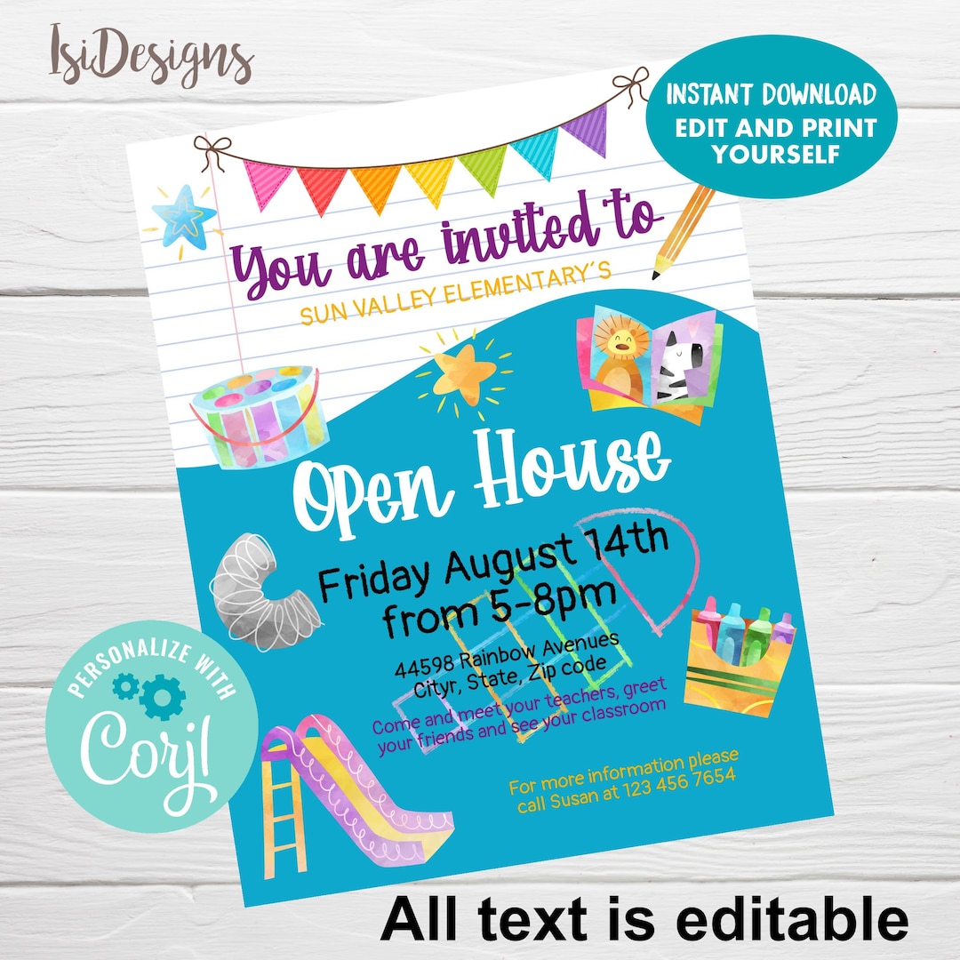 Editable School Open House Flyer, Back to School Invitation, Instant ...