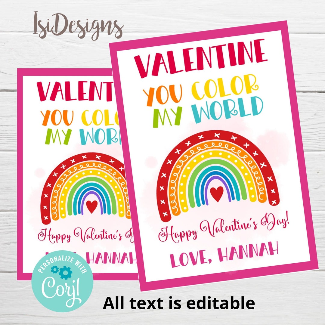 Editable Valentine Rainbow Favor Tag, Colorful Valentine's Day School ...