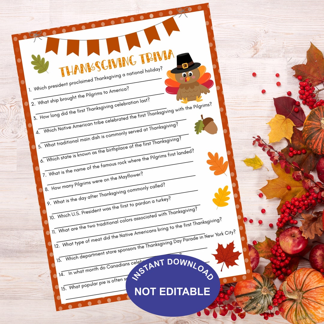 Thanksgiving Trivia, Printable Thanksgiving Party Family Game ...