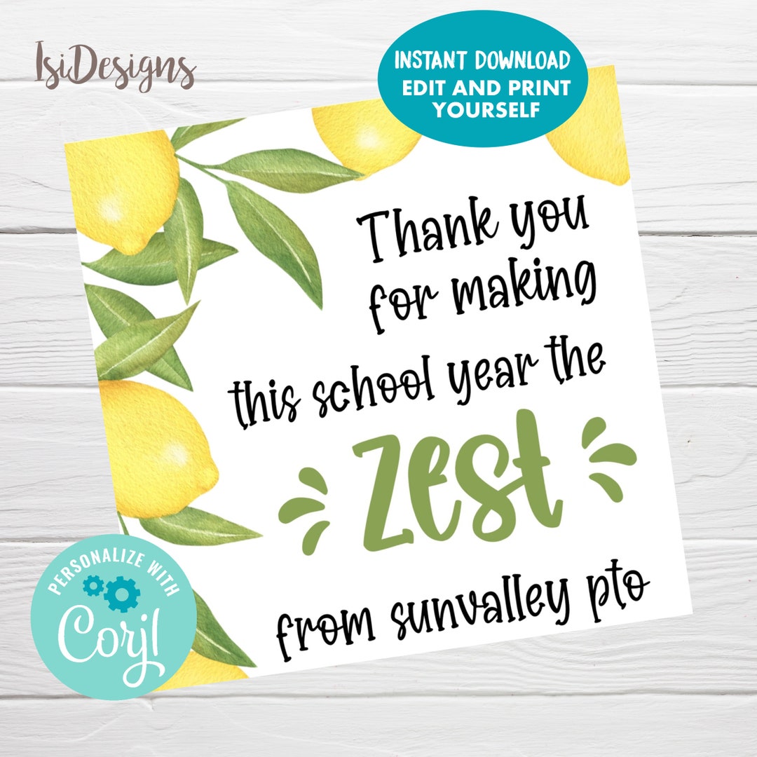 Appreciation Favor Tags, Teacher & Staff Editable Gift Tag PTO, Lemon ...