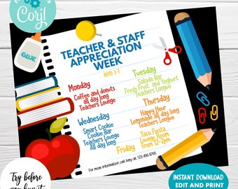 EDITABLE World Theme Teacher Appreciation Week Itinerary - Etsy